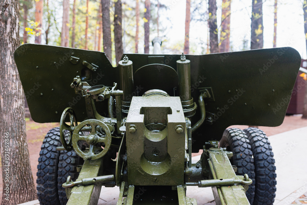 Soviet artillery gun cannon. The back of an artillery piece. Stock ...