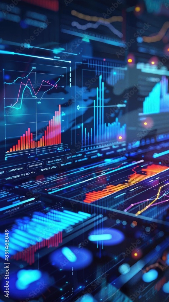 Financial graphs and big data analysis on a 3D fintech dashboard ...