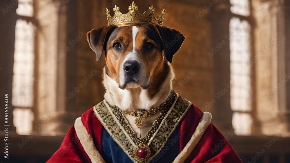 Noble dog wearing a king's outfit and a crown. Generative AI Stock ...