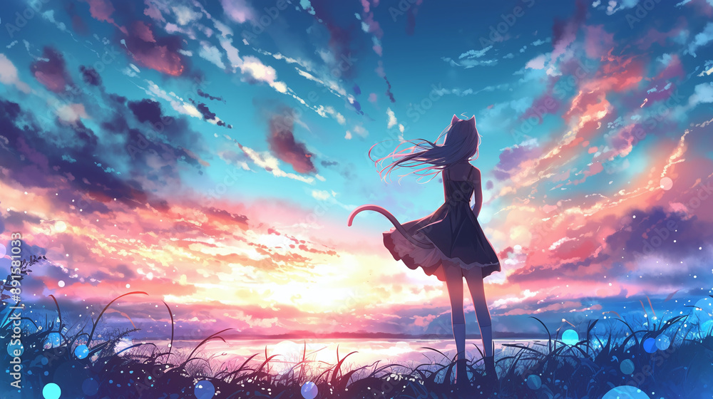 Pretty Anime Nyan Cat Girl Wallpaper Stock Illustration | Adobe Stock