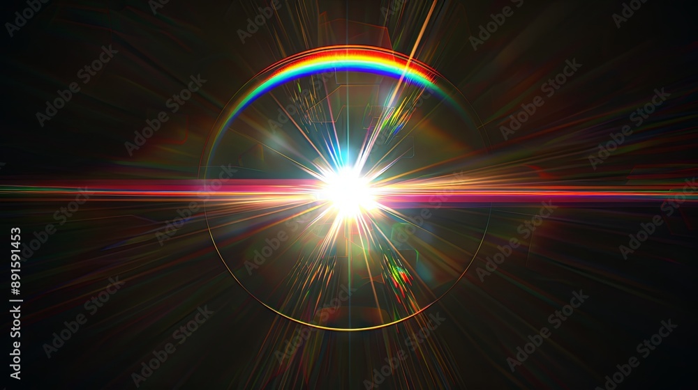 Lens flare effect with light on a black background. Abstract sunburst ...