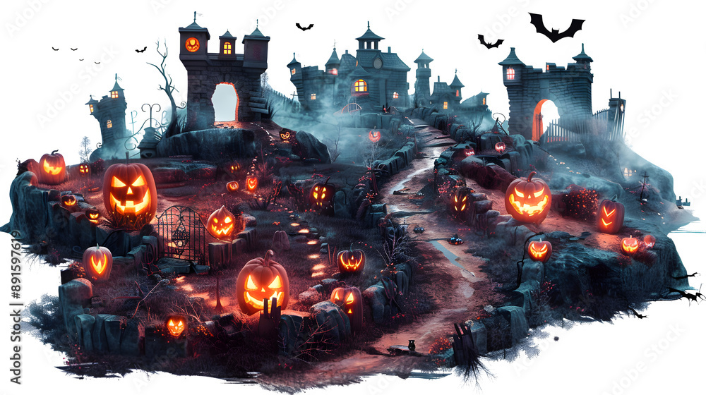Photo Stock Halloween scavenger hunt maps, spooky treasure hunt guides ...