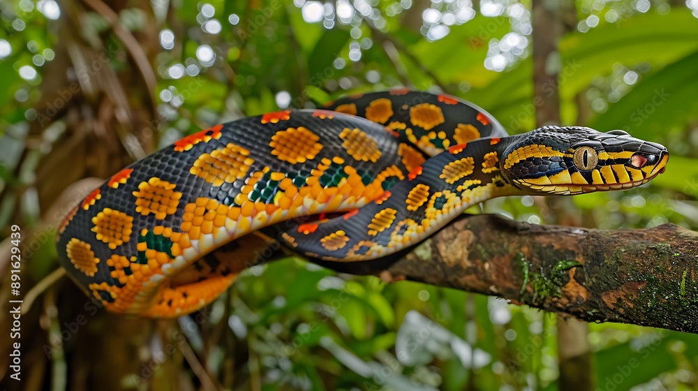 Amazonian Tree Boa Corallus hortulanus hanging from a branch in the ...