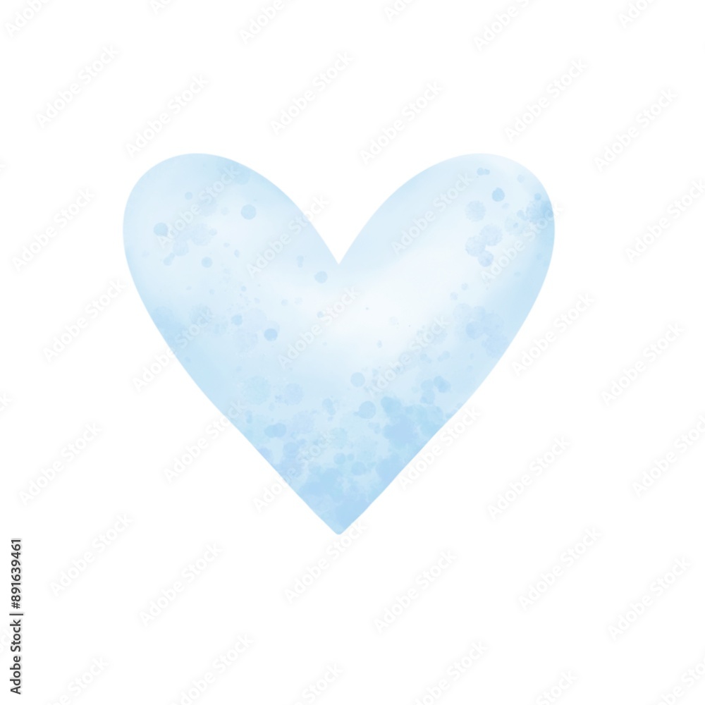 Hand drawn baby blue heart clipart. Watercolor illustration isolated on ...