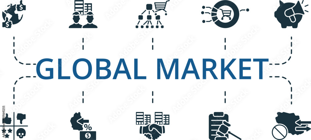 Global Market icon set. Monochrome simple Global Market icon collection ...