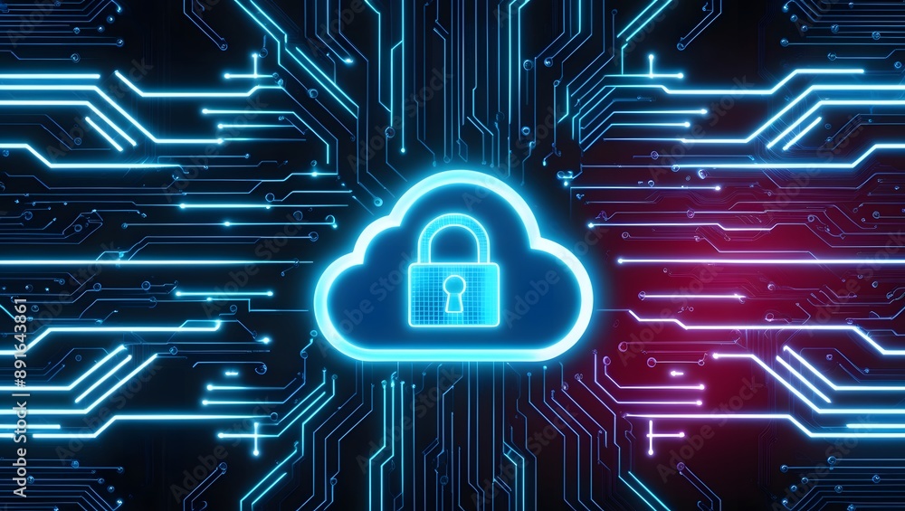 Abstract illustration of cloud security, technology background for data ...