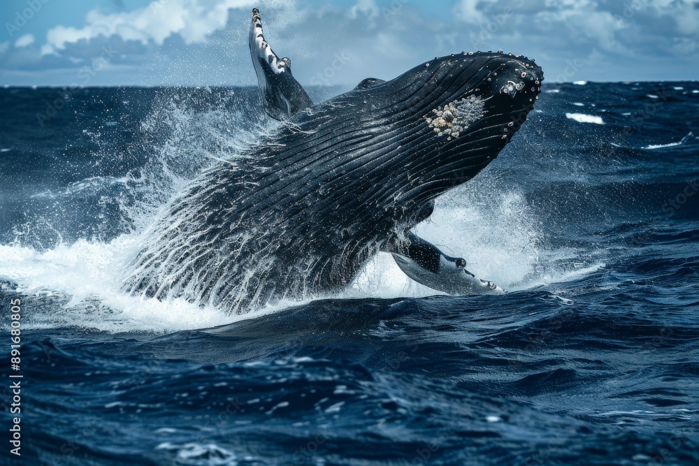 An awe-inspiring capture of a powerful whale breaching in the open ...
