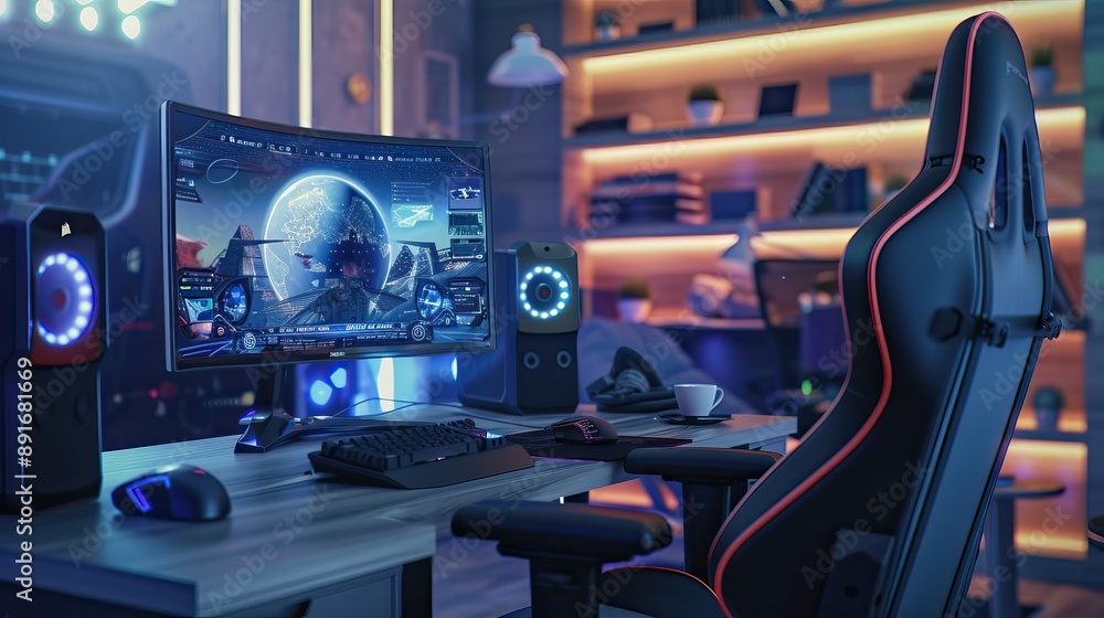 Desktop PC Setup, High End Gaming or Editing Computer with RGB Lights ...