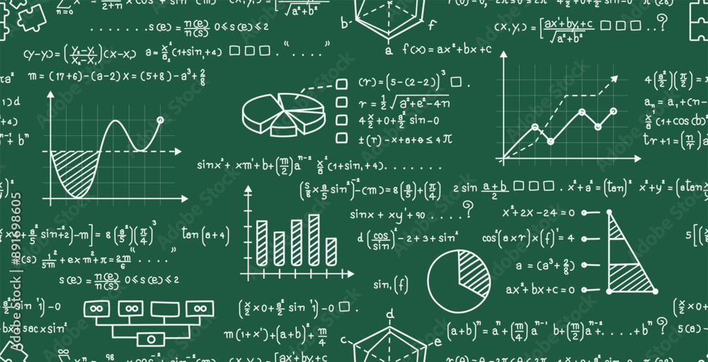 Graph with calculated numbers on chalkboard as seamless background ...