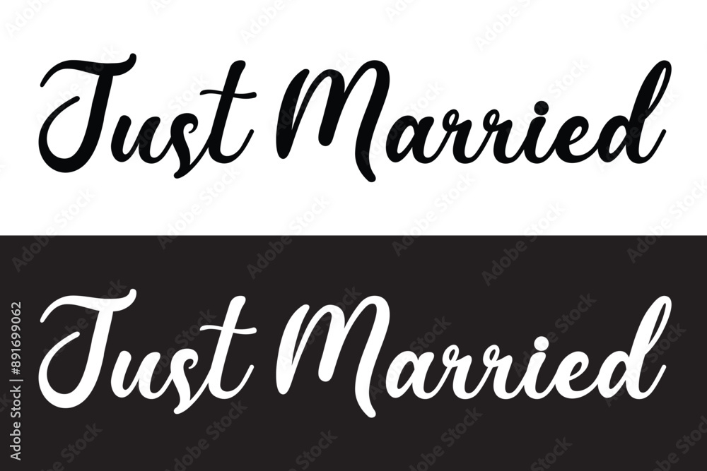 Just married text isolated on white background for wedding. Handwritten ...