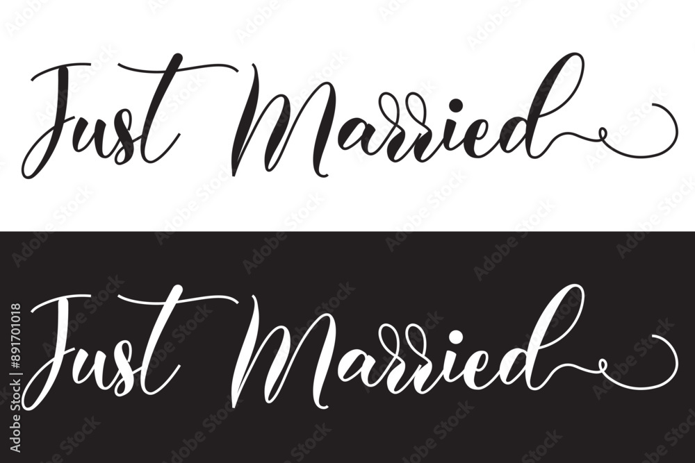 Just Married Text Alphabet Font Typography Calligraphy. Modern handmade ...