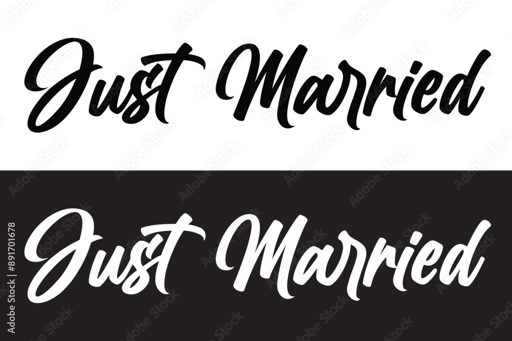 Just Married hand lettering phrase. Vector brush calligraphy text ...