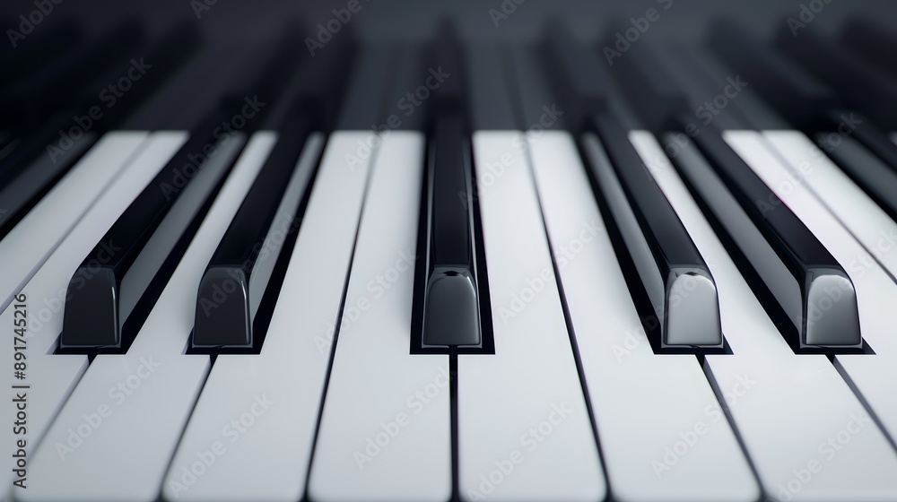 Floating 3D piano keys in a digital space, 3D background music, sleek ...