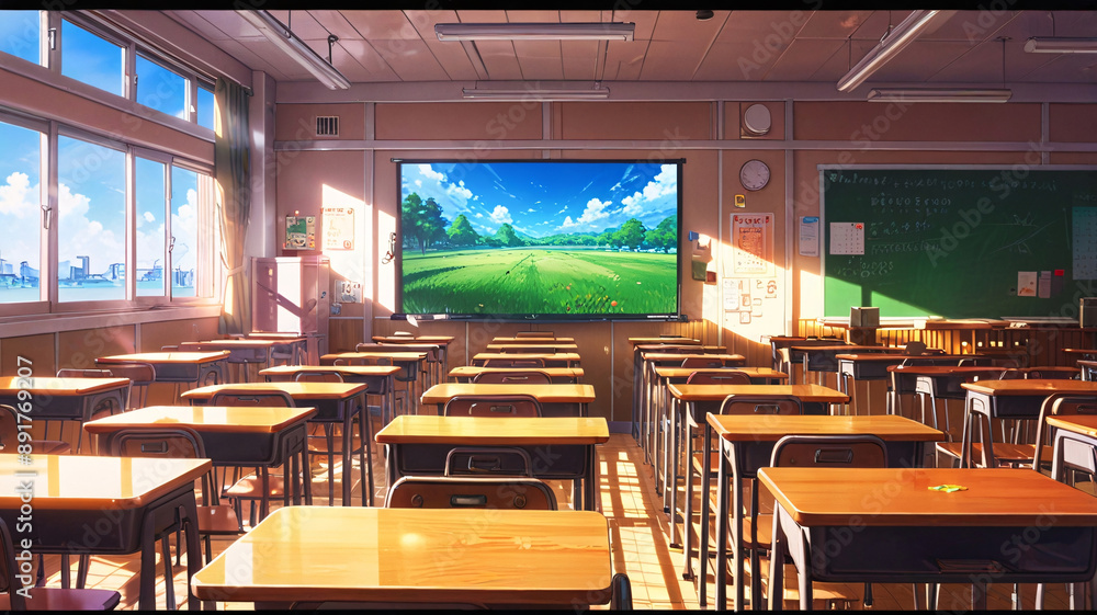 anime style background, game background, classroom, school Stock ...