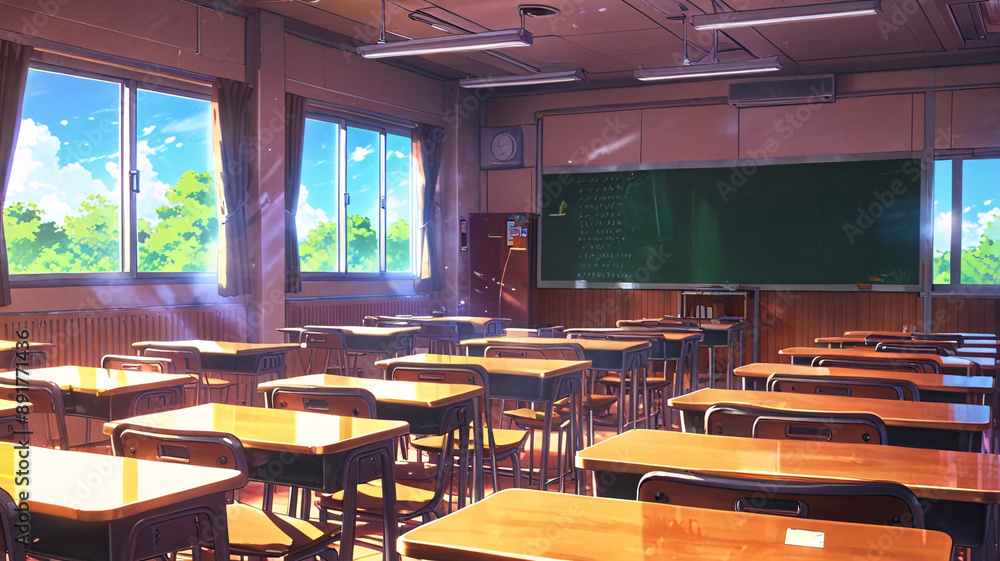anime style background, game background, classroom, school Stock ...
