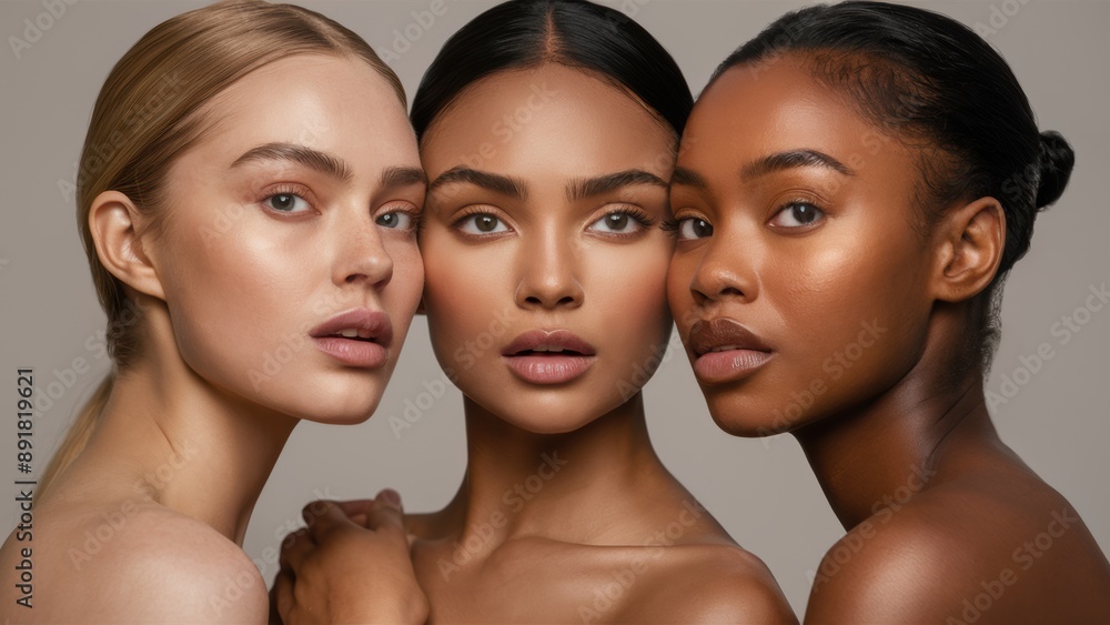 Three women with different skin tones are posing for a picture, AI ...