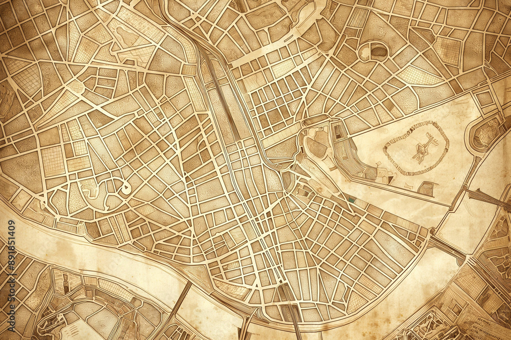 Antique City Map with Detailed Street Layout Stock Illustration | Adobe ...