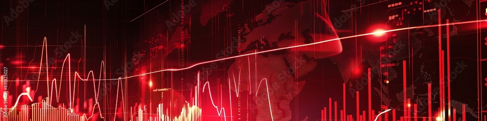 ภาพประกอบ Stock Cinematic financial chart in shades of red with laser ...