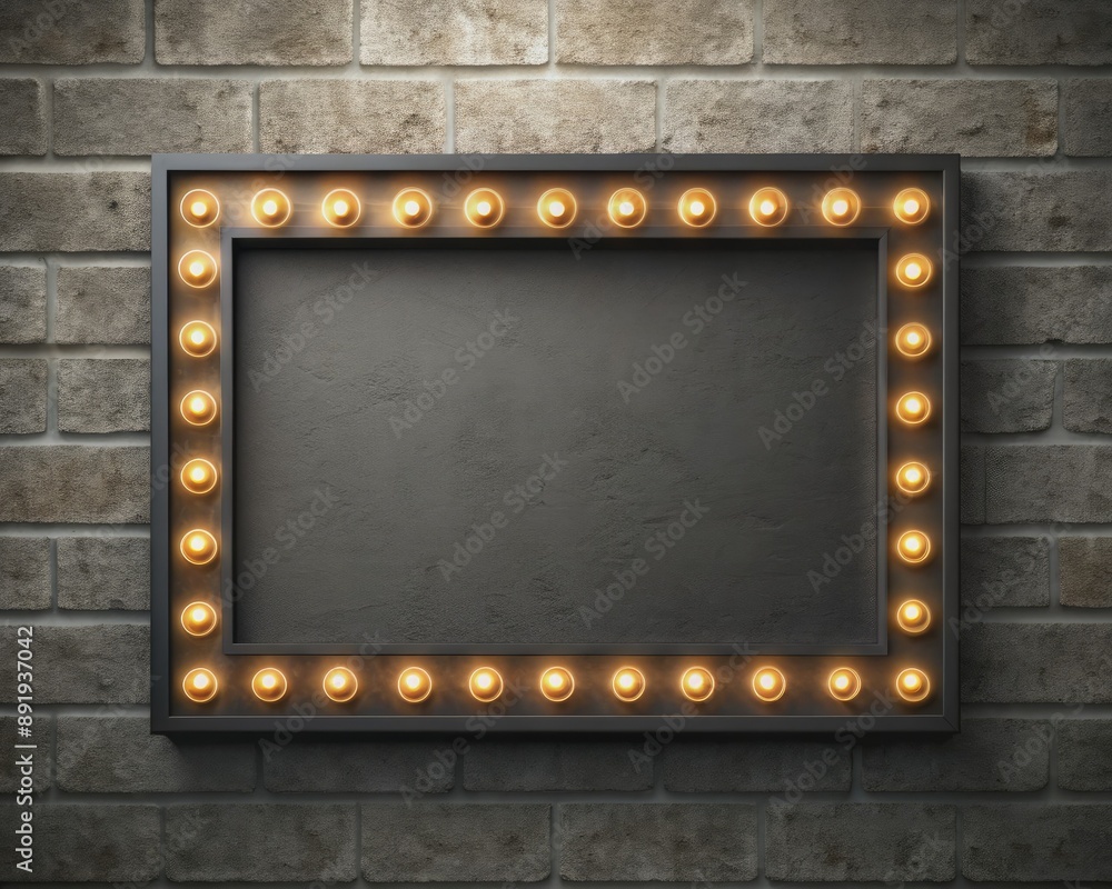 Realistic isolated marquee sign with black logo in broadway frame and ...