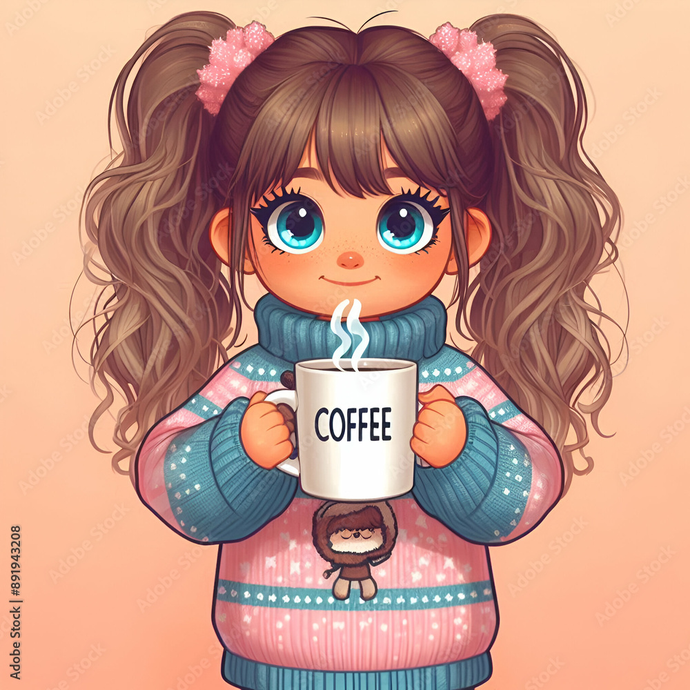 Cute Little Child Girl with Pigtail Hair and Big Eyes Looking at the ...