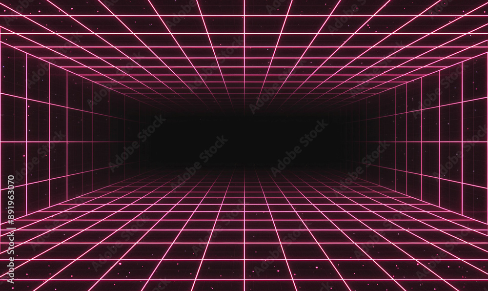 Laser Neon Grids in Deep Space. Retro Futuristic Design in 80s Style ...
