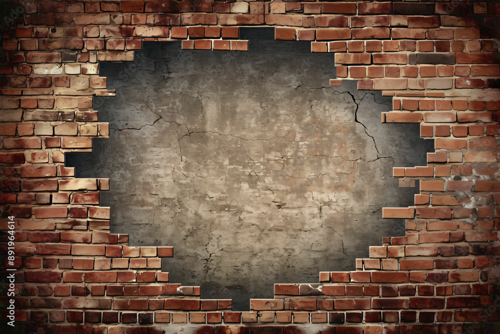 Hole on a broken brick wall Stock Illustration | Adobe Stock