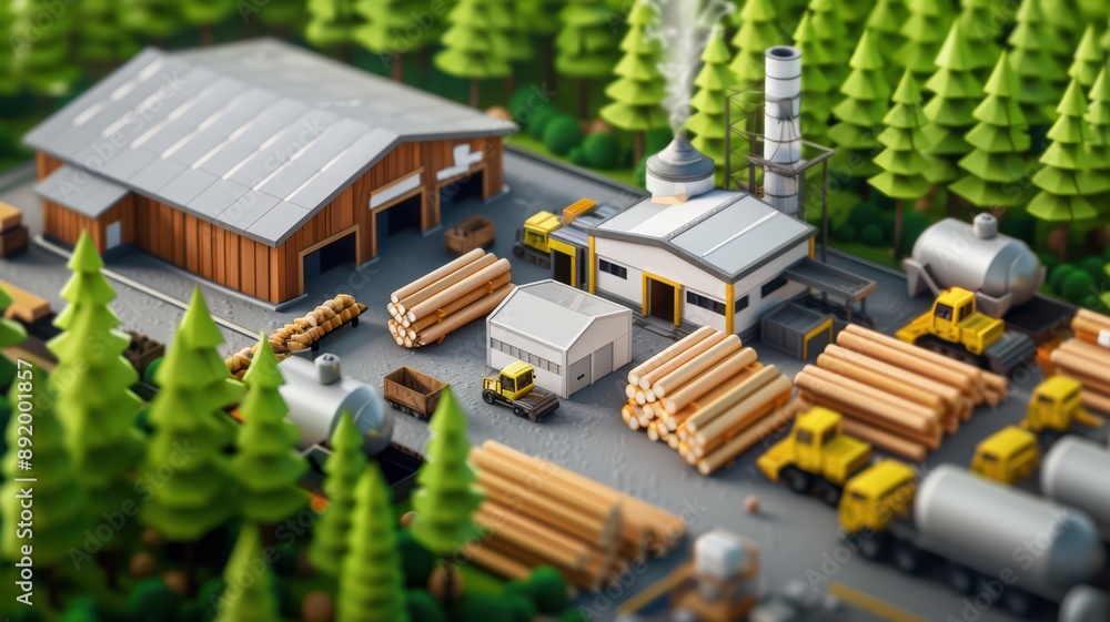 Aerial View of Modern Lumber Mill with Stacks of Logs and Industrial ...