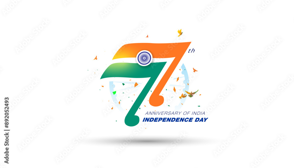 Independence Day of India 77th years logo. Tricolor flag and ...
