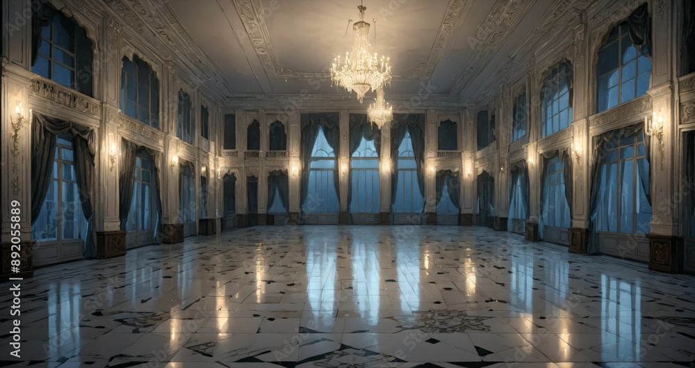 white ballroom mansion palace interior of building. marble flooring ...