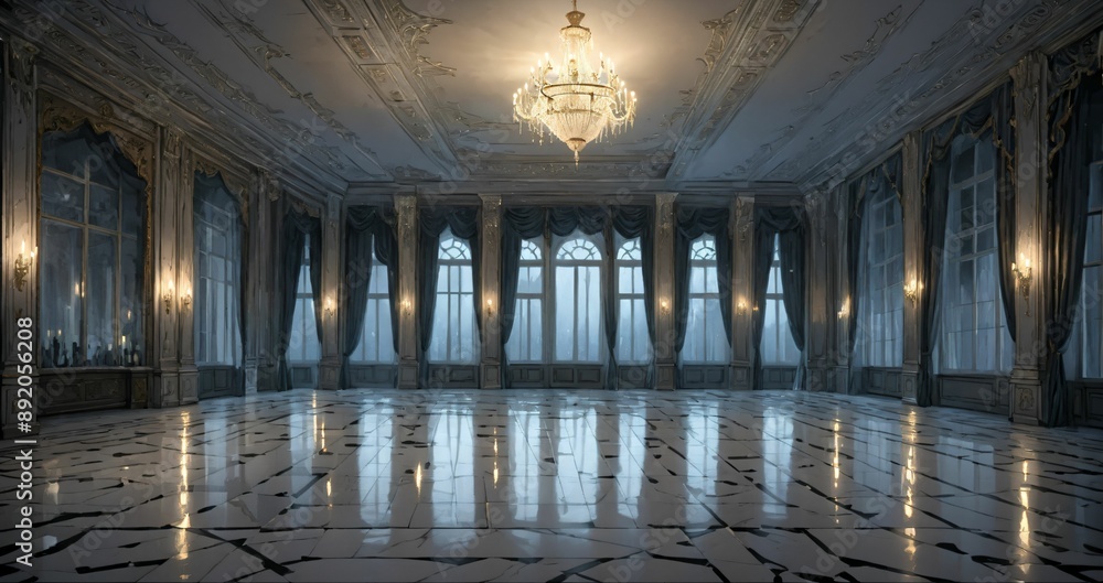 white ballroom mansion palace interior of building. marble flooring ...