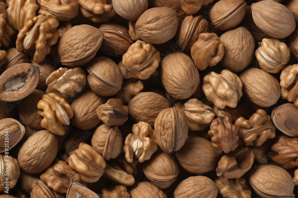 Nutty Delight: A High-Resolution, Overhead View of Walnuts Spread on a ...