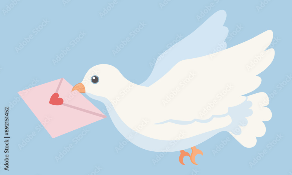 Cute White Dove Flying With Pink Love Letter In Its Beak, Vector Illustration, Cartoon Style ...