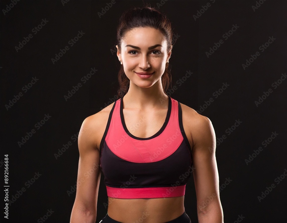 Attractive fit thin slim toned female body athlete isolated on black ...