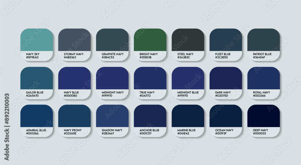 Navy Color Palette, Navy Blue Color Guide Palette with Color Names ...