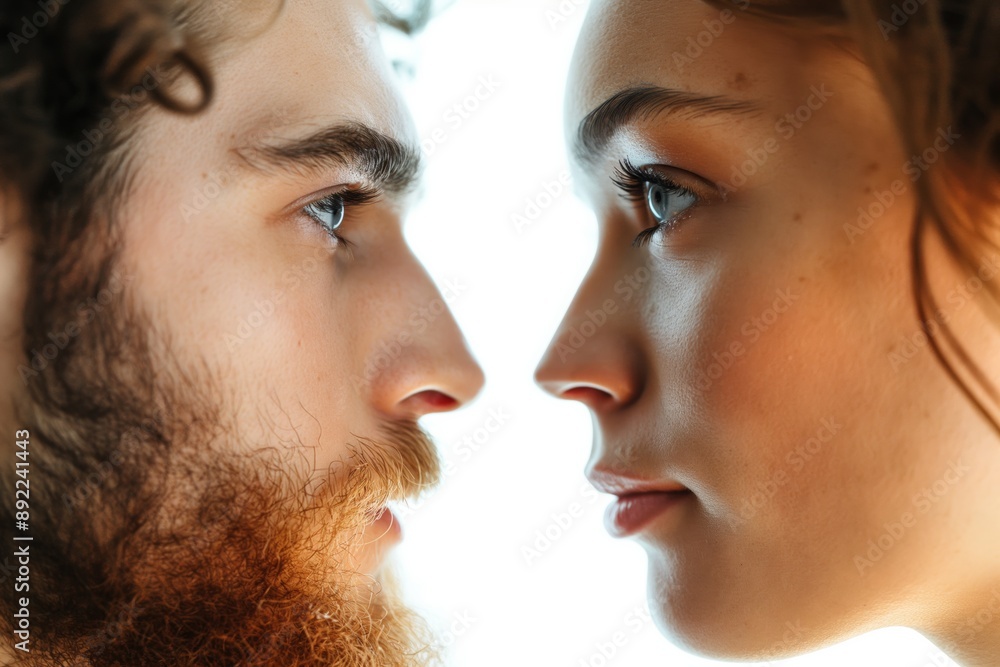 An affectionate couple making eye contact, expressing love and ...