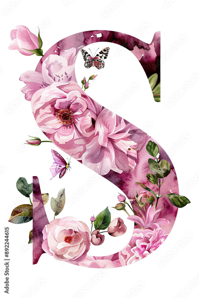 Watercolor Floral Alphabet Clipart Pastel pink Letters, Baby Milestone ...