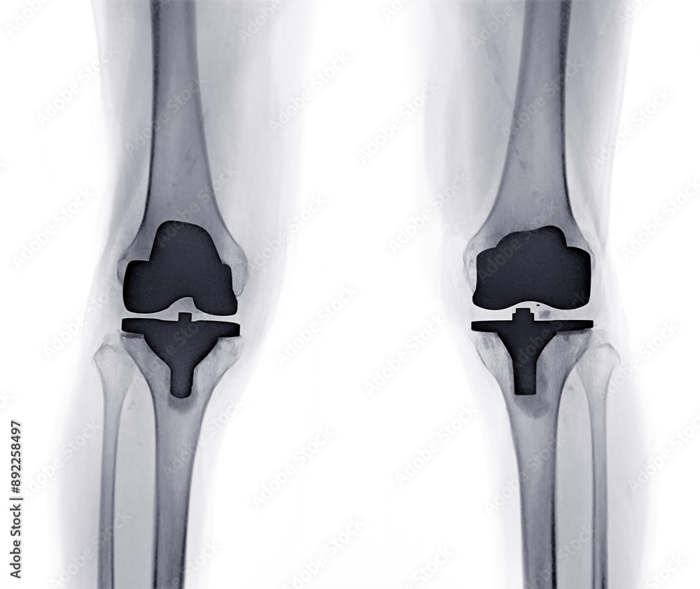 X-ray image of knee joint AP view reveals Knee Replacement. Stock ...