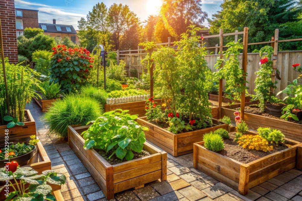 Vibrant colorful vegetable plants and lush greenery thrive in a well ...