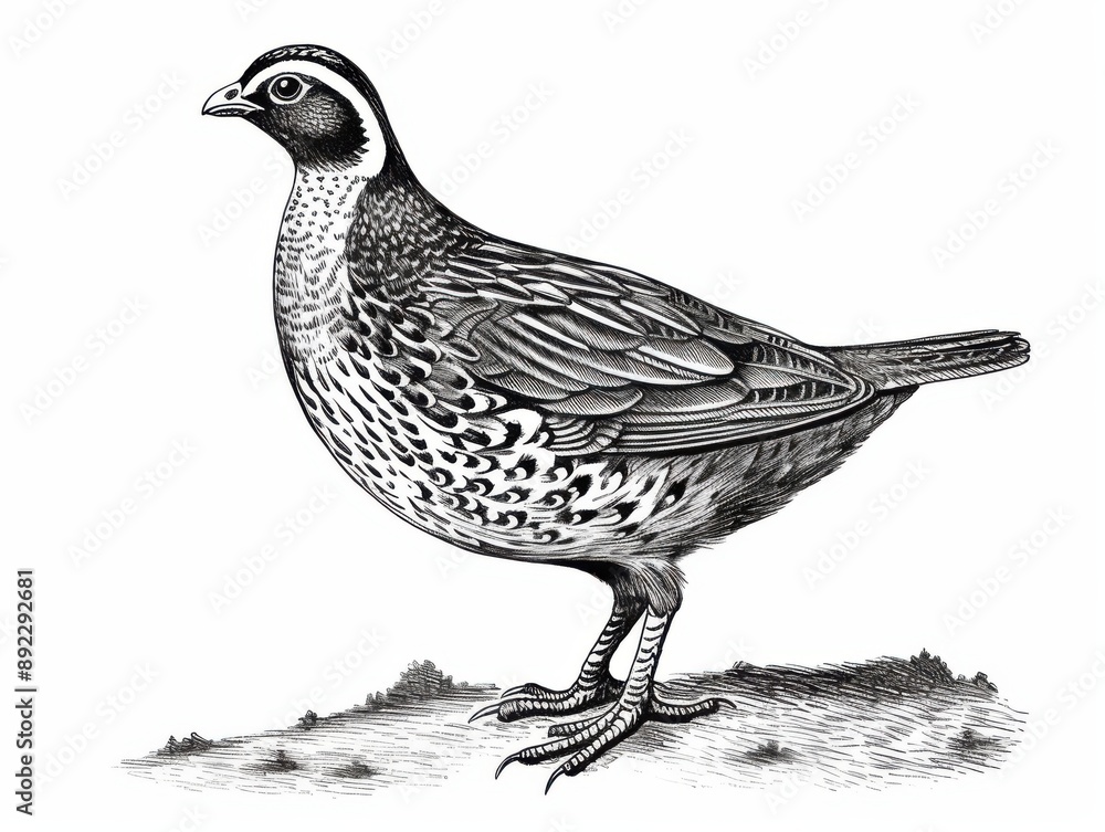 Black and white Vintage engraved art of a quail isolated on white ...