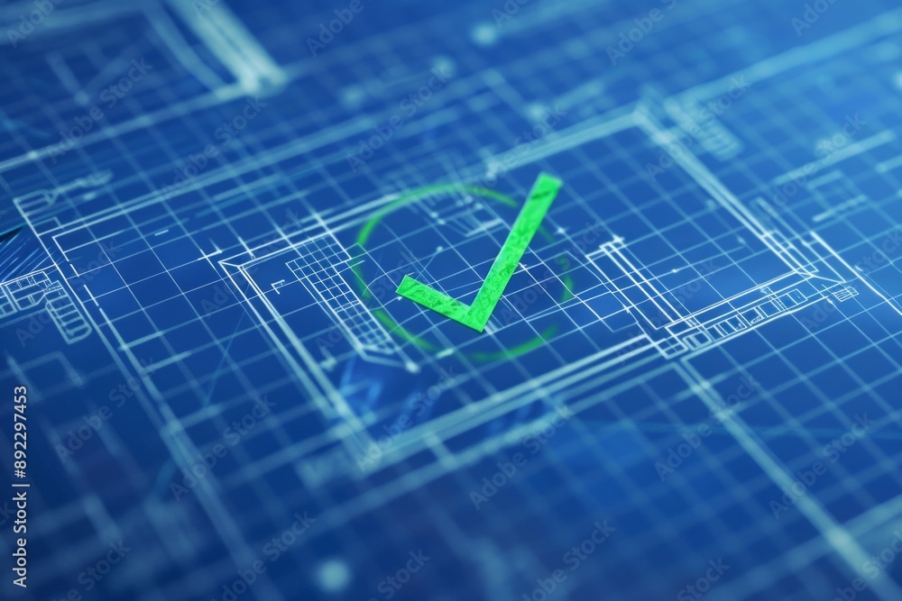 Approved Blueprint. A blueprint for a construction project with a green ...