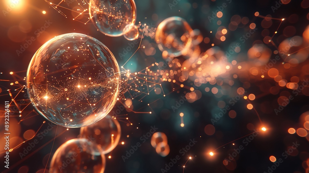 Pulsating 3D spheres connected by glowing lines, forming a dynamic ...