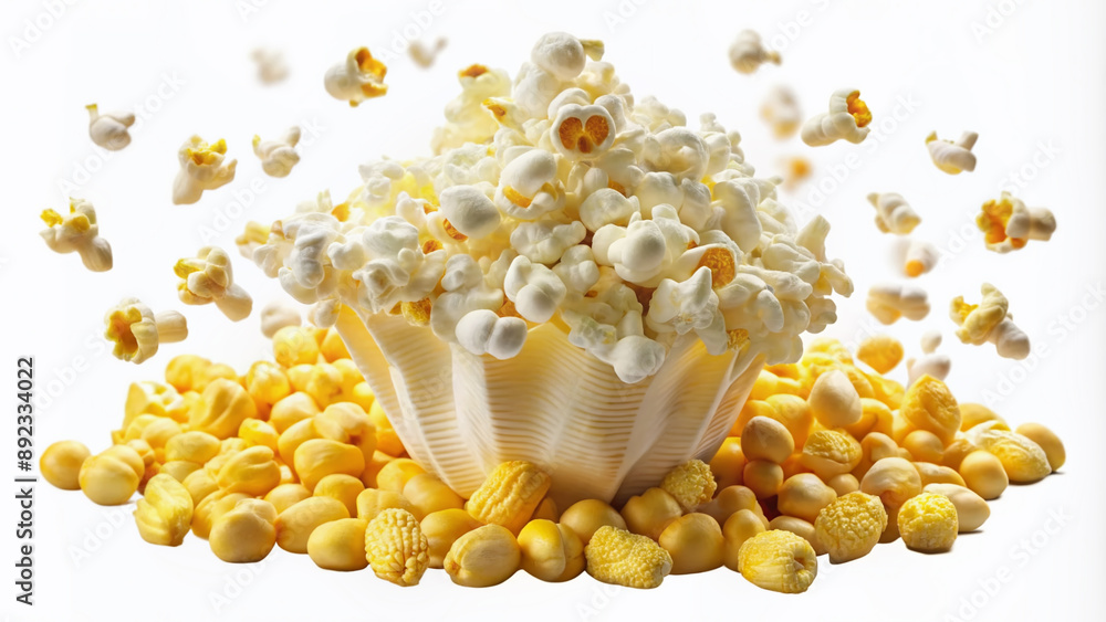 Vibrant yellow kernels bursting into fluffy white popcorn, symbolizing ...