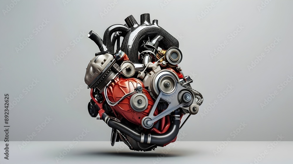 human heart in the shape of a car engine, Mechanical heart, artificial ...