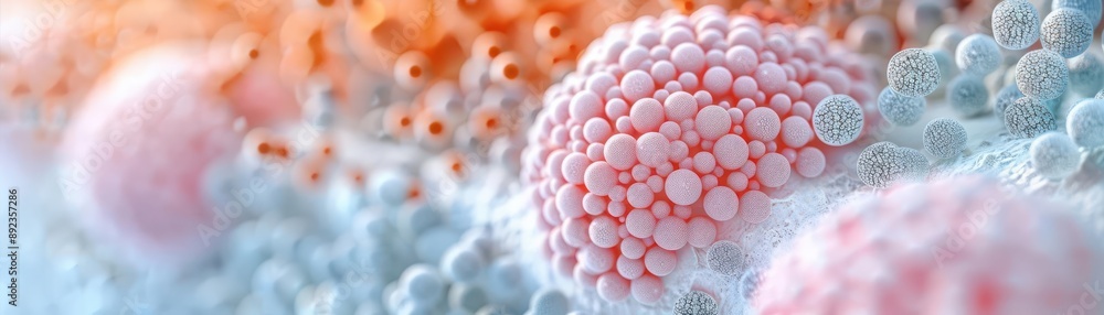Detailed 3D cross-section showing mast cell granules and histamine release, mast cell, cellular ...