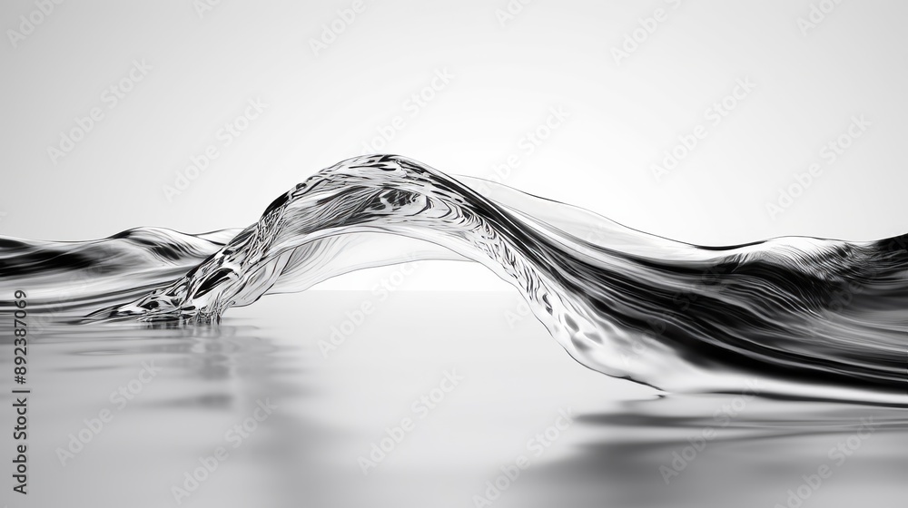 plan,clean water flowing on the white smooth surface,high detailed ...