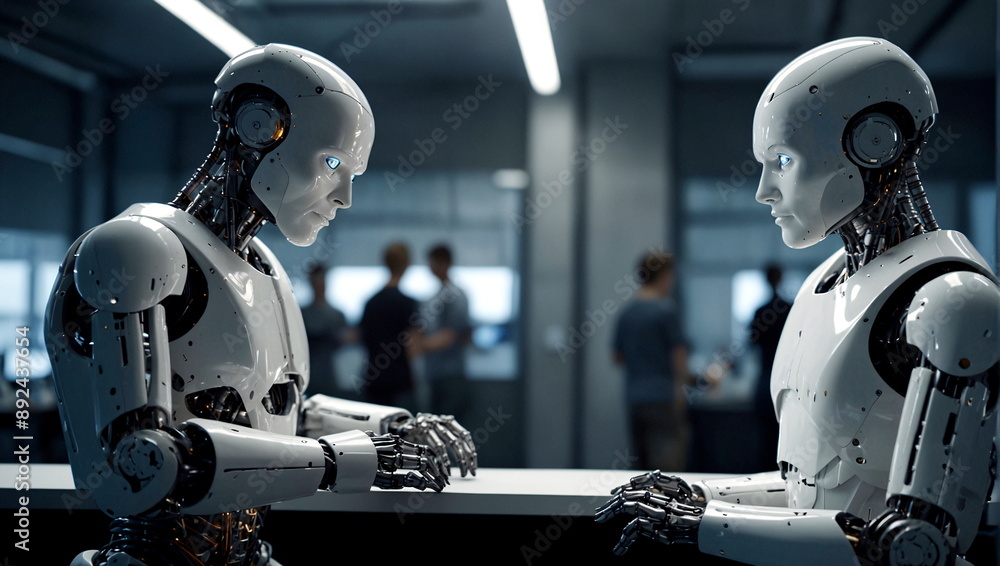Side view of two robots in an office employed for experimental purpose ...