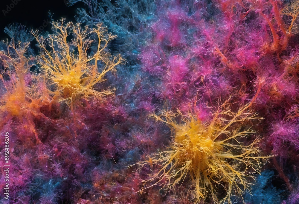 Microscope of mucous mold exploding in natural habitat, transparent ...