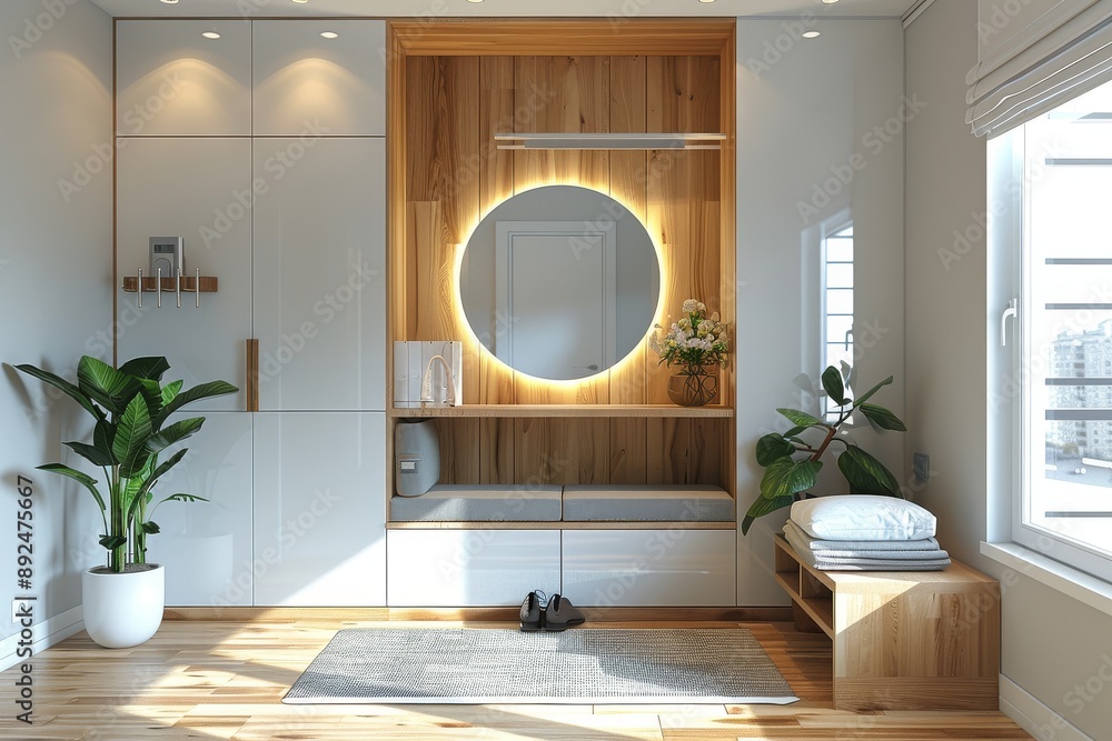 Scandinavian-style entrance hall featuring a Garderobe's continuation ...