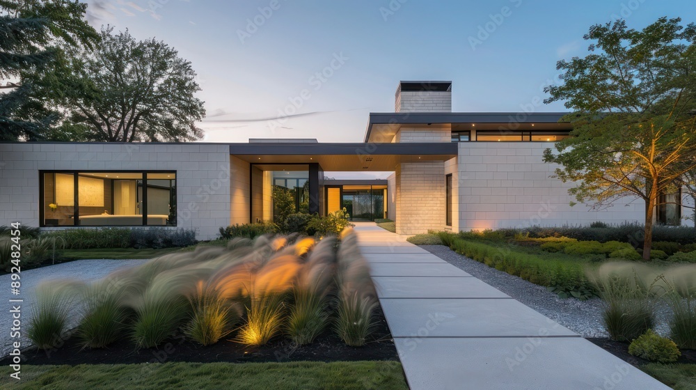 Suburban home with a minimalist aesthetic, featuring a neutral color ...