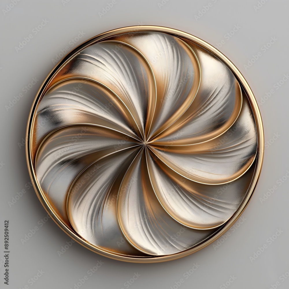 Golden round badge, sphere, button, disc with a gold pattern metallic ...
